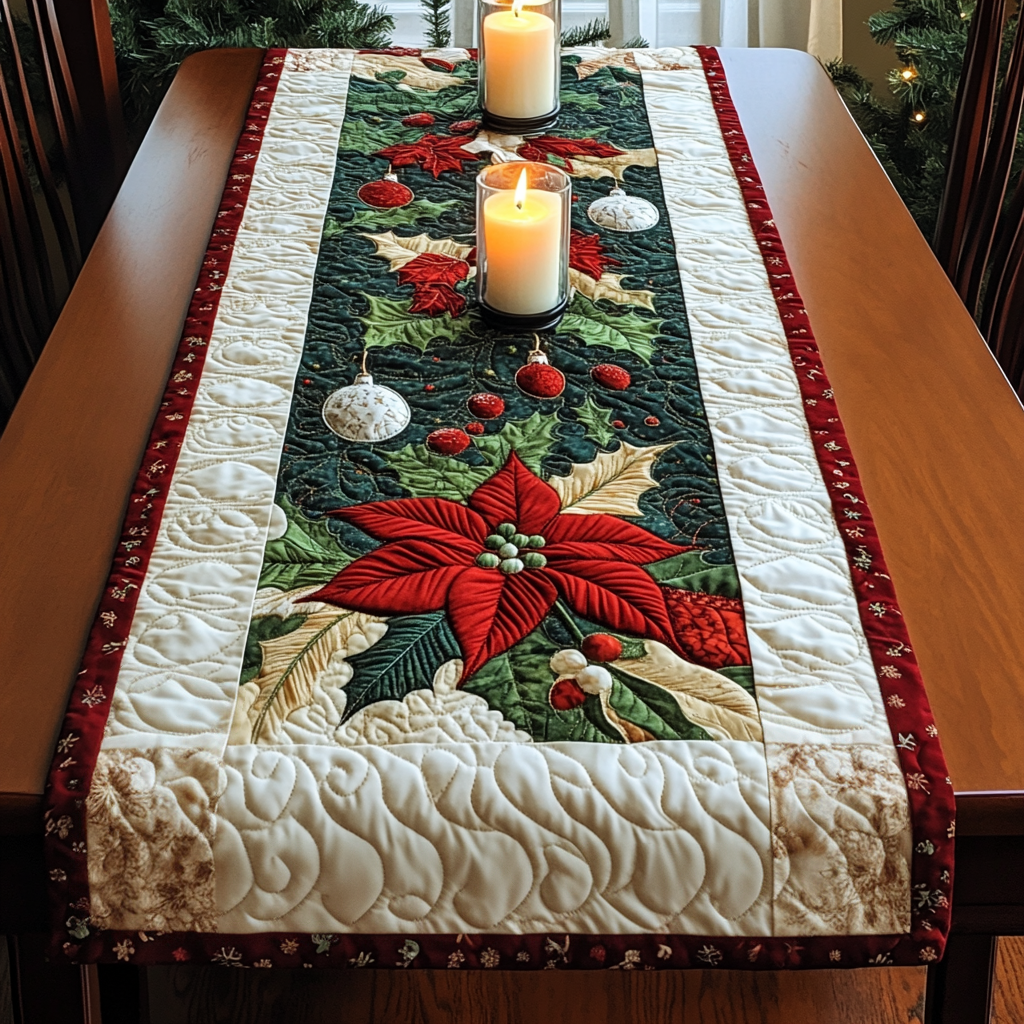 Poinsettia Parade Quilted Table Runner NCU0VH798 – Vantique