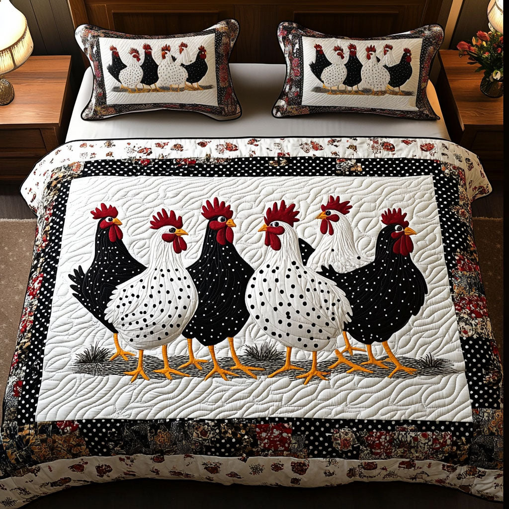 Polka Chickens 3-Piece Quilted Bedding Set NCU0NT3533 – Vantique