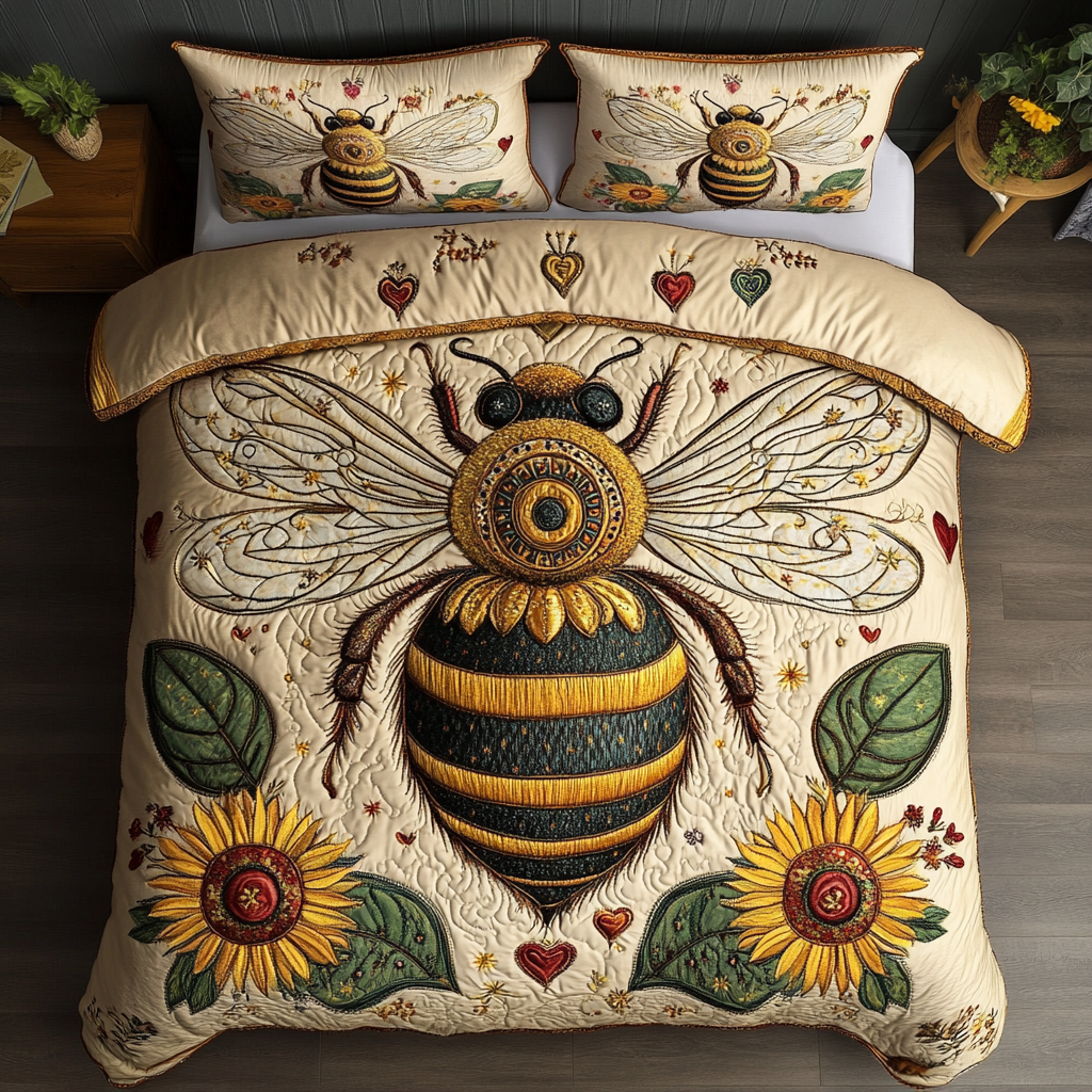 Pollinator Paradise 3-Piece Quilted Bedding Set NCU0DK2860 – Vantique