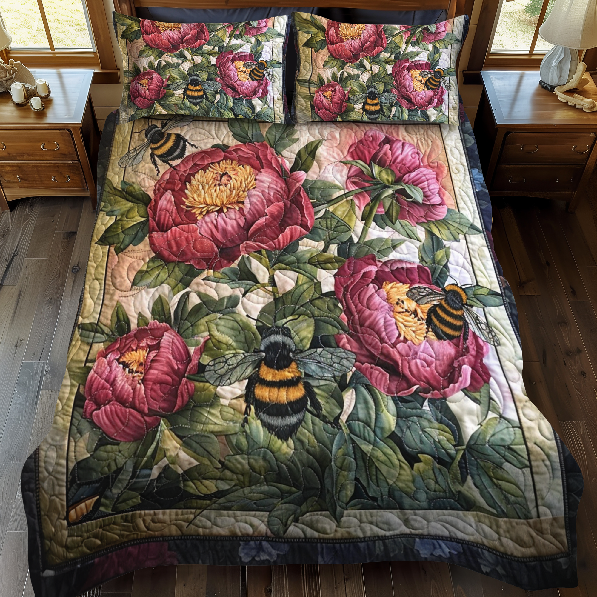 Pollinator's Floral Haven 3-Piece Quilted Bedding Set NCU0NT013 – Vantique
