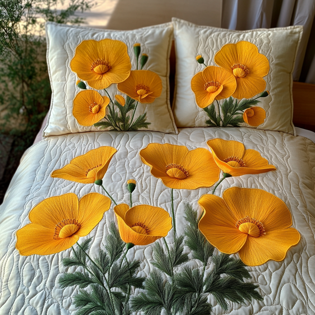Poppy Majesty 3-Piece Quilted Bedding Set NCU0DV4921 – Vantique