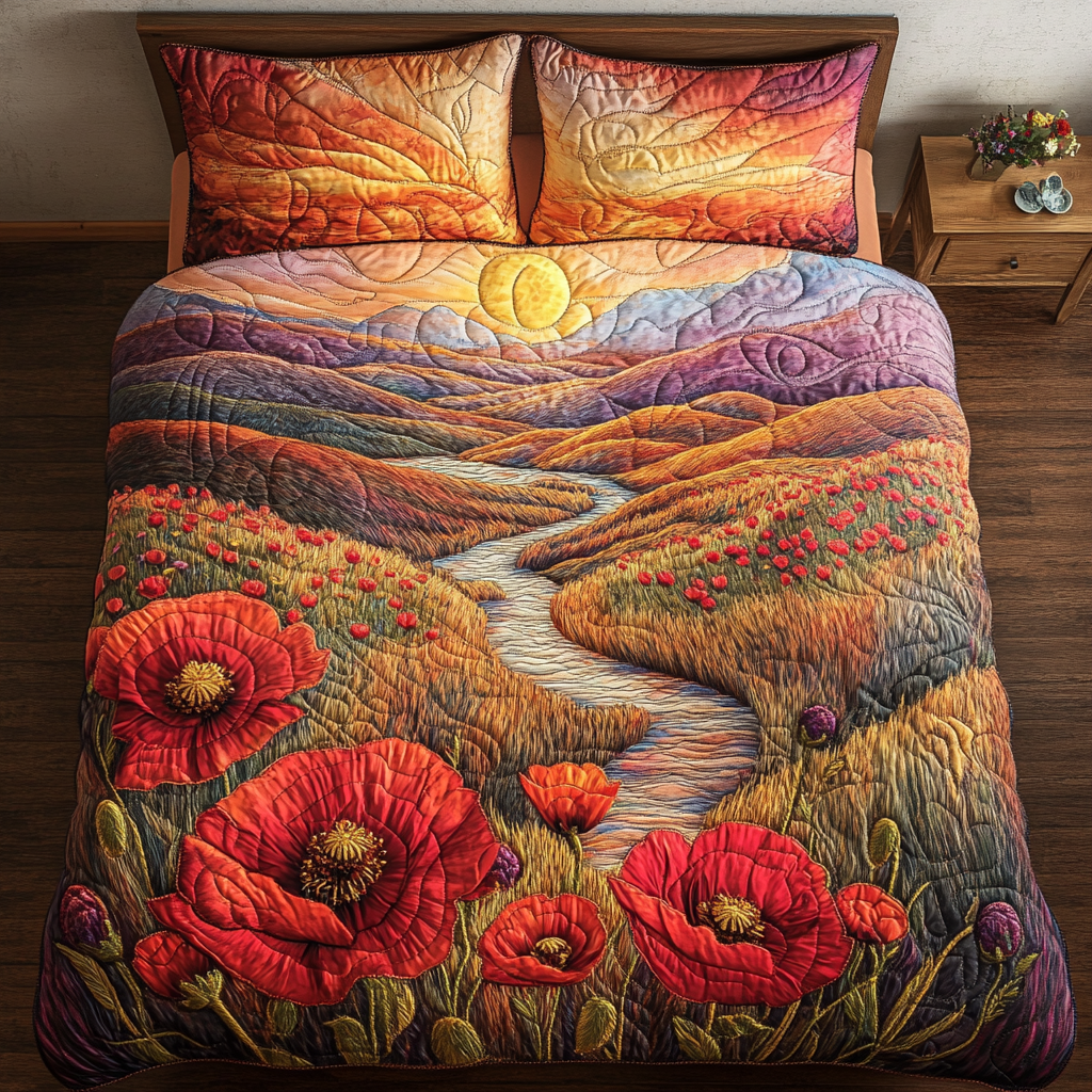 Poppy Trails 3-Piece Quilted Bedding Set NCU0VH4322 – Vantique