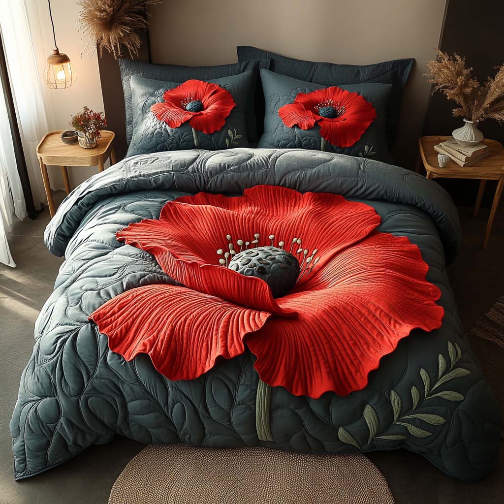 Poppy Twilight 3-Piece Quilted Bedding Set NCU0XD571 – Vantique