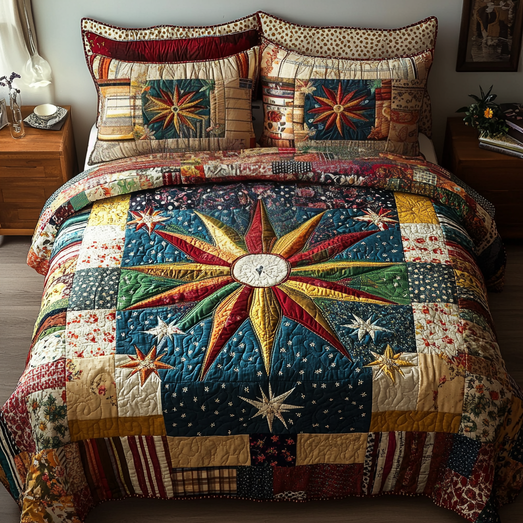 Prairie Star 3-Piece Quilted Bedding Set NCU0VH3694 – Vantique