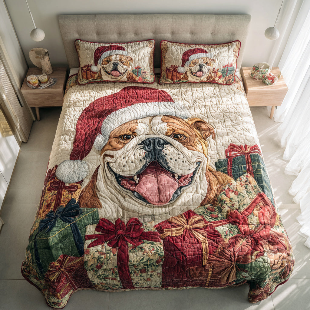 Present Bulldog Pal 3-Piece Quilted Bedding Set NCU0HH374 – Vantique