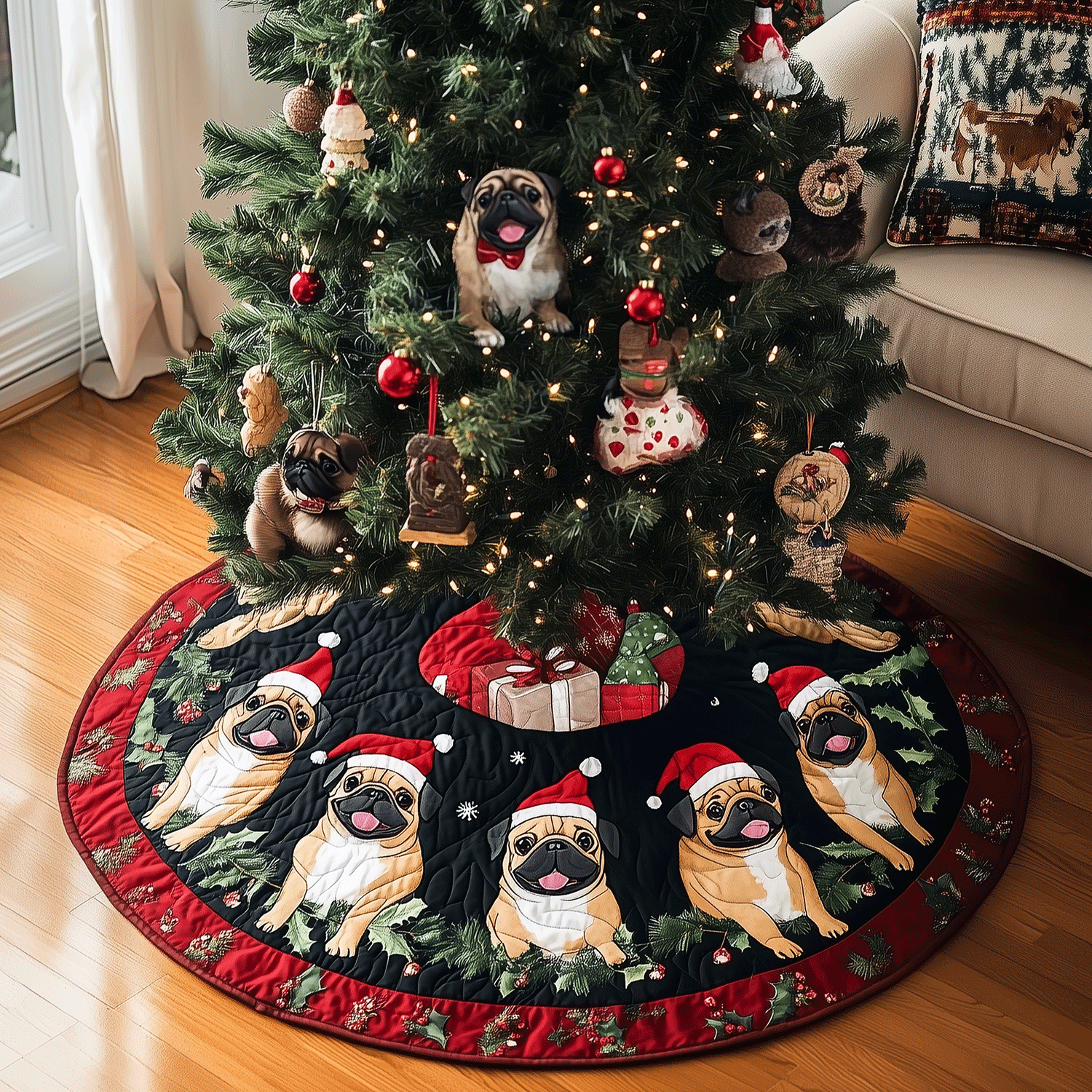 Pug Paws Christmas Quilted Christmas Tree Skirt NCU0TH2073 – Vantique
