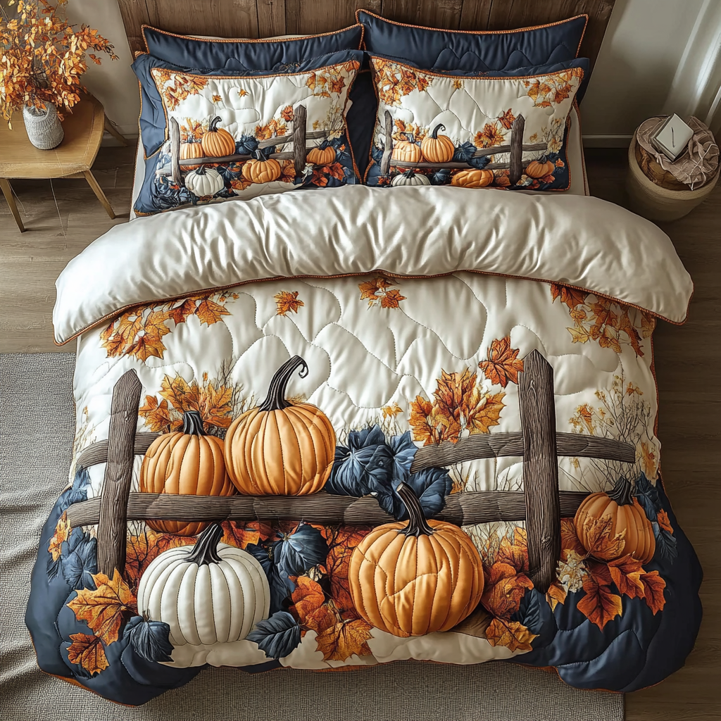 Pumpkin Glow 3-Piece Quilted Bedding Set NCU0DK9093 – Vantique