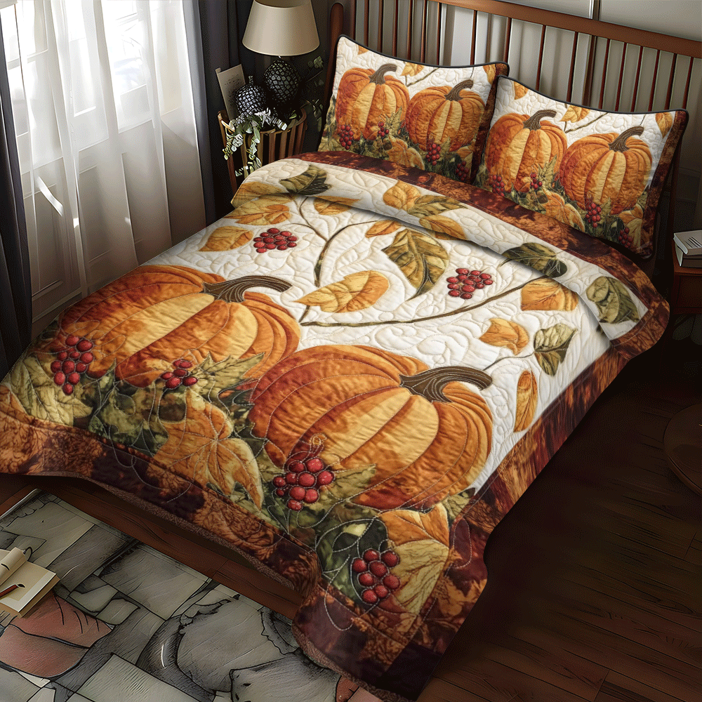 Pumpkin Patch Thanksgiving 3-Piece Quilted Bedding Set NCU0PD704 – Vantique