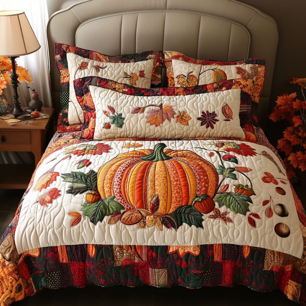 Pumpkin Season Delight 3-Piece Quilted Bedding Set NCU0PT7833 – Vantique