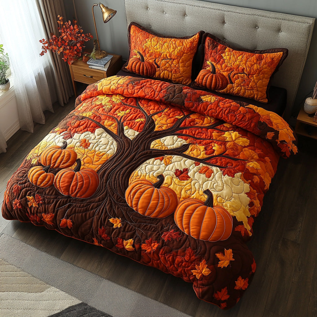 Pumpkin Whimsy 3-Piece Quilted Bedding Set NCU0DV6941 – Vantique