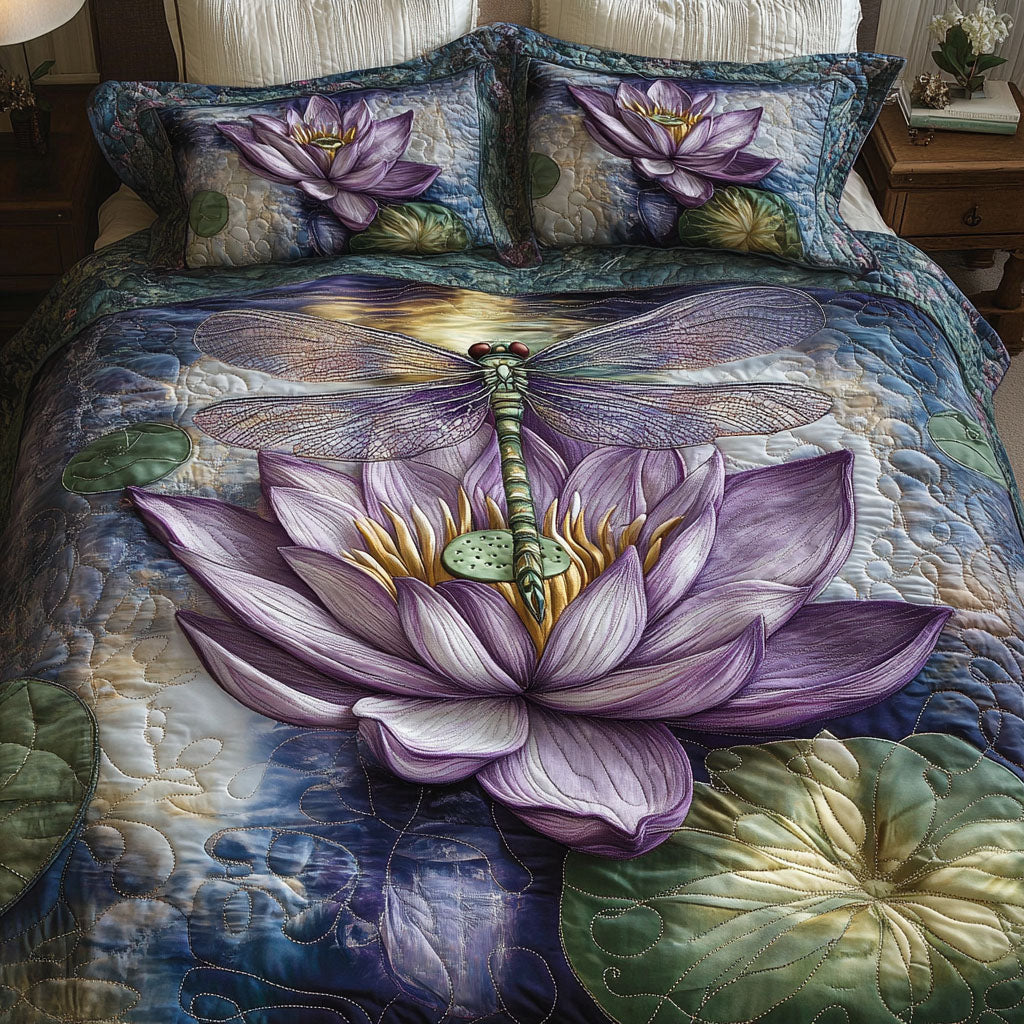 Purple Lotus Harmony 3-Piece Quilted Bedding Set NCU0NT3748 – Vantique