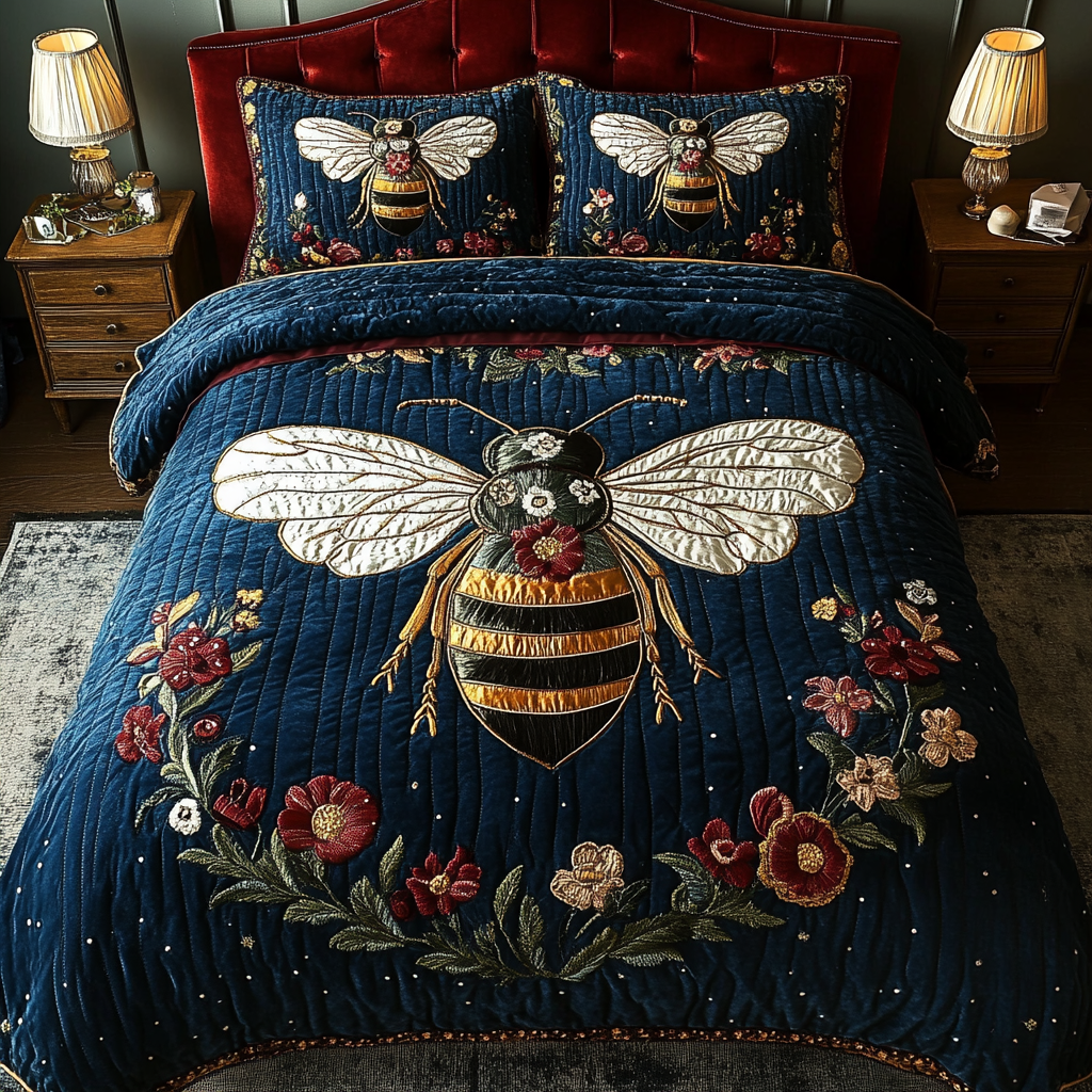 Queen Bee Charm 3-Piece Quilted Bedding Set NCU0DK2429 – Vantique
