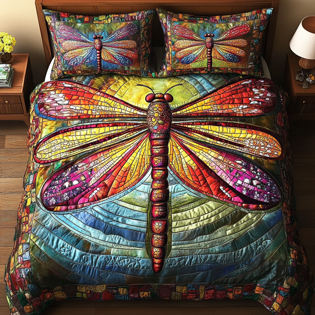 Radiant Dragonfly Glow 3-Piece Quilted Bedding Set NCU0VL1032 – Vantique