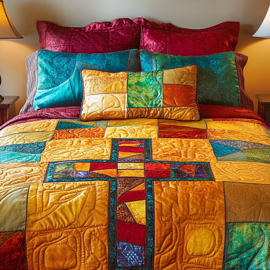 Radiant Patchwork Cross 3-Piece Quilted Bedding Set NCU0NT5100 – Vantique
