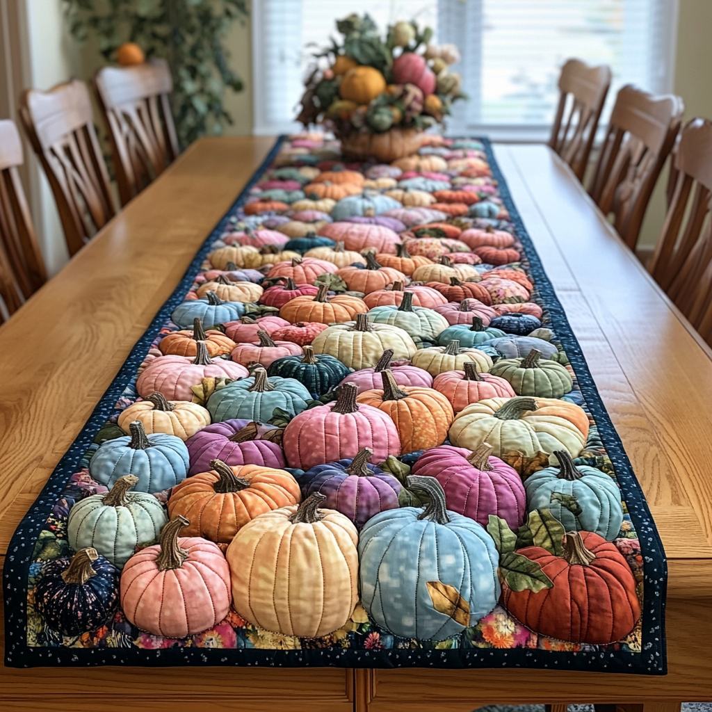Rainbow Pumpkin Quilted Table Runner NCU0DK9117 – Vantique