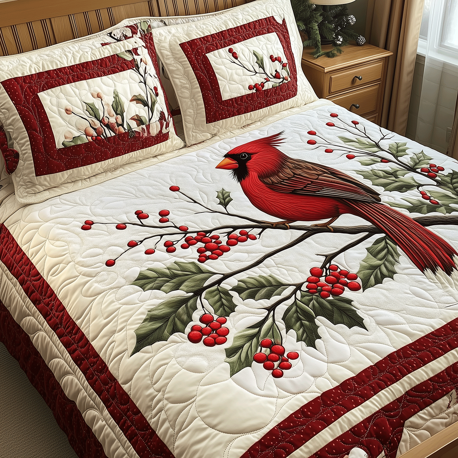 Red Cardinal Serenity 3-Piece Quilted Bedding Set NCU0TH2081 – Vantique
