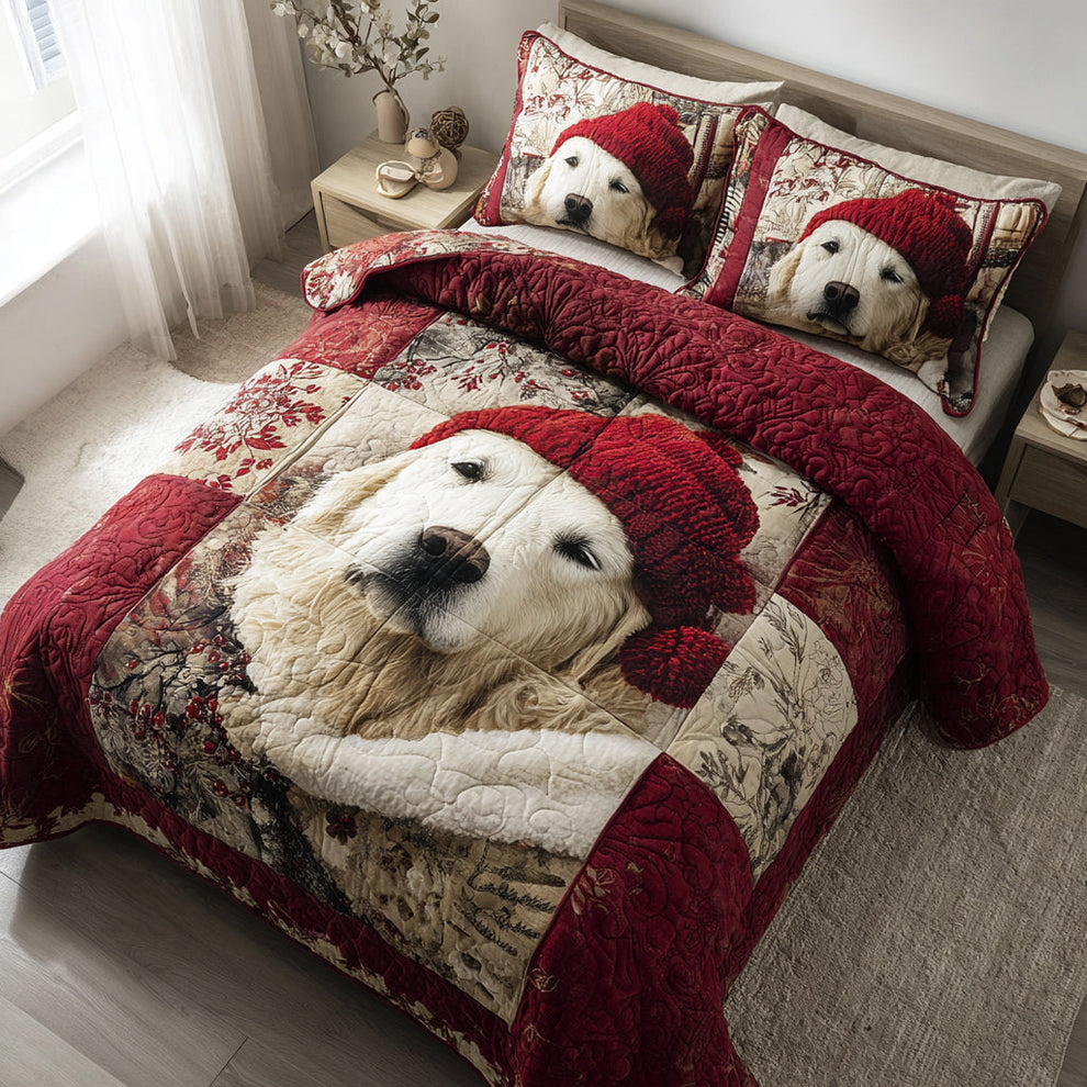 Red Great Pyrenees 3-Piece Quilted Bedding Set NCU0HH989 – Vantique