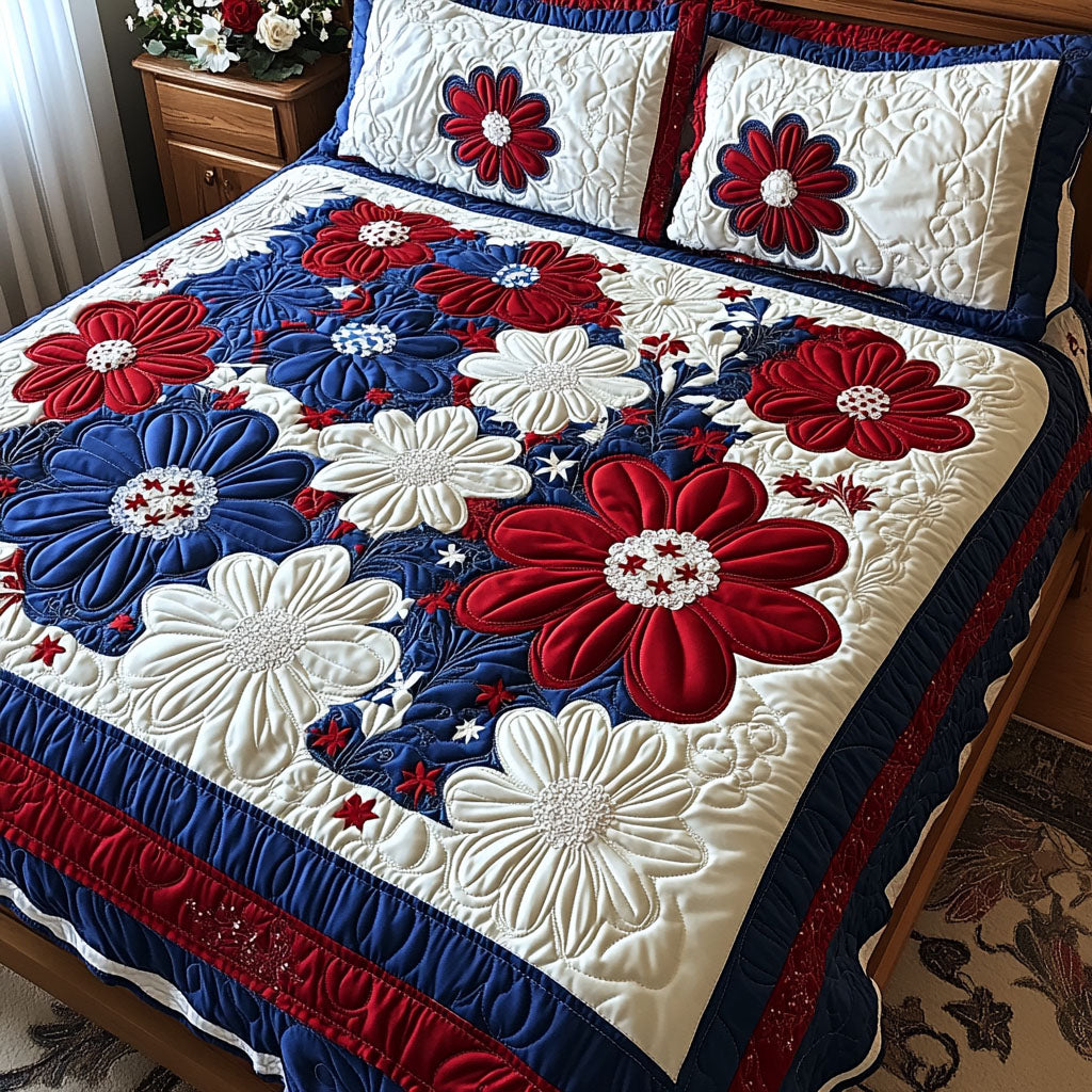 Red White and Blooms 3-Piece Quilted Bedding Set NCU0PT3709 – Vantique