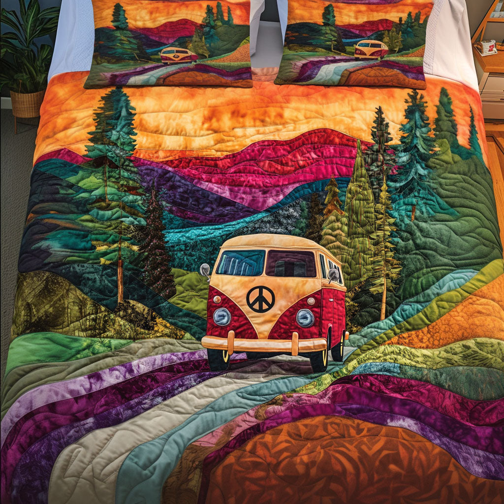 Retro Road Adventure 3-Piece Quilted Bedding Set NCU0NT4958 – Vantique