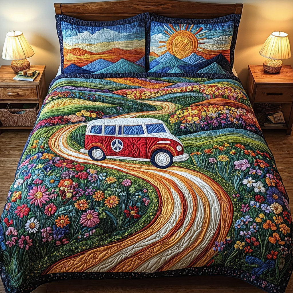 Retro Road Dreams 3-Piece Quilted Bedding Set NCU0PT3728 – Vantique