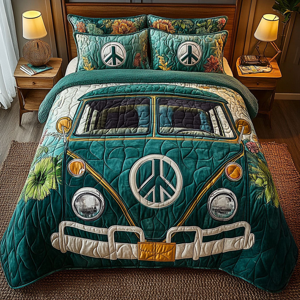 Retro Van Green 3-Piece Quilted Bedding Set NCU0NT4259 – Vantique