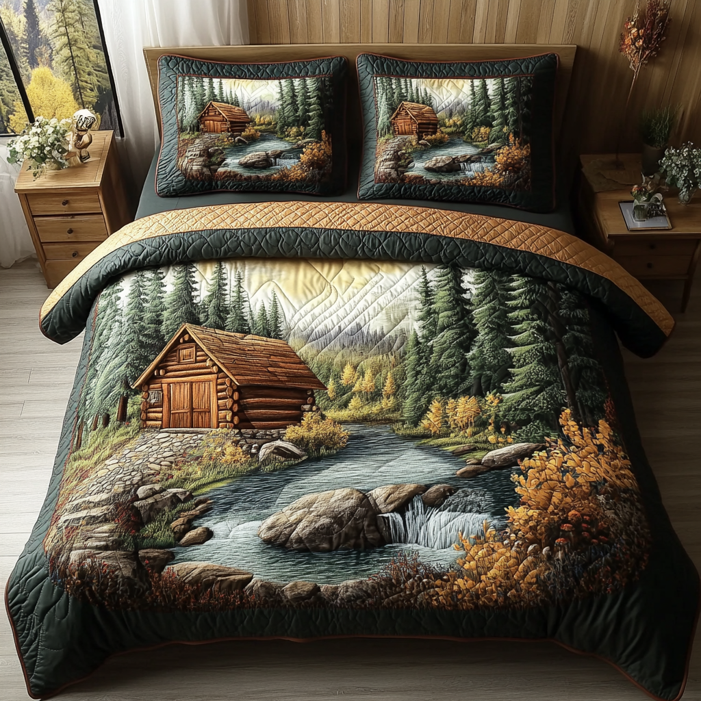 River Cabin 3-Piece Quilted Bedding Set NCU0VL2285 – Vantique