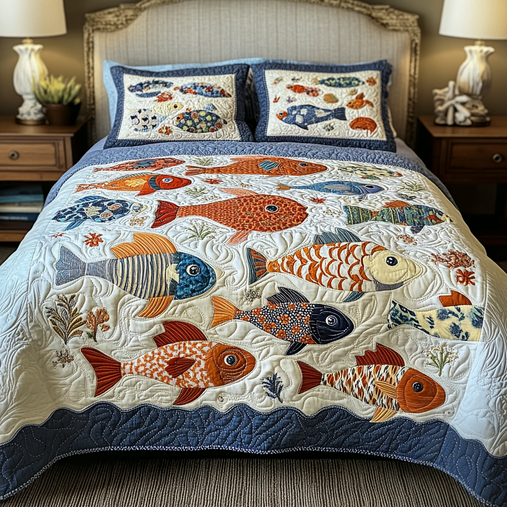 River Catch 3-Piece Quilted Bedding Set NCU0VH2091 – Vantique