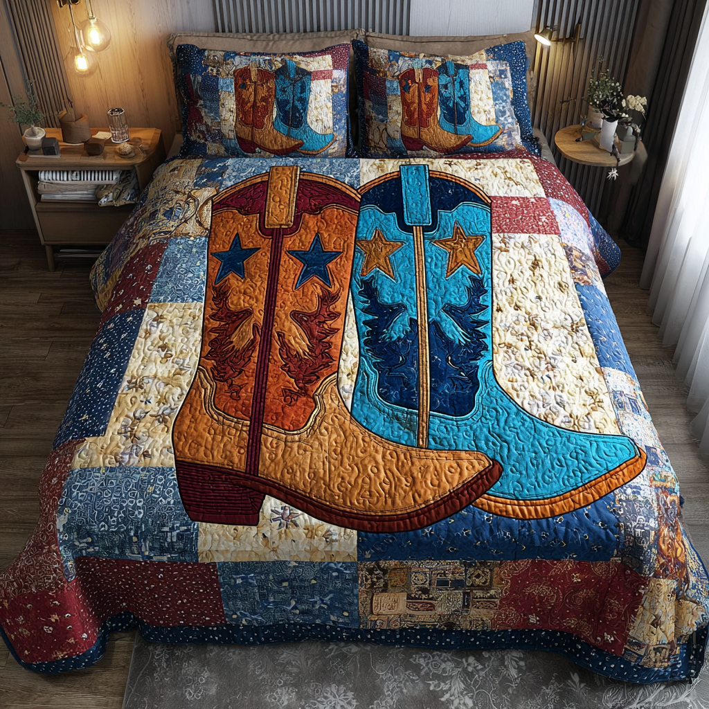 Rodeo Boots 3-Piece Quilted Bedding Set NCU0DK10408 – Vantique
