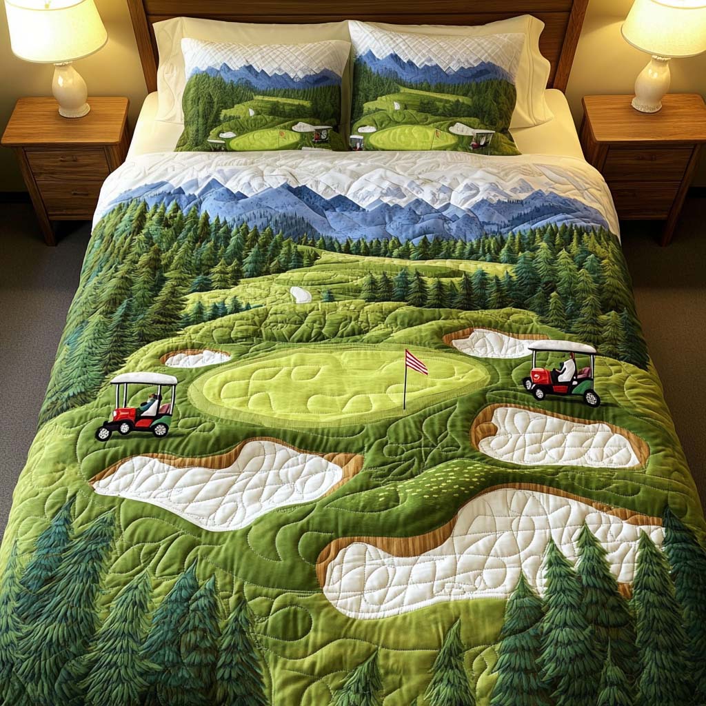 Rolling Stone Golf Course 3-Piece Quilted Bedding Set NCU0NT7613 – Vantique