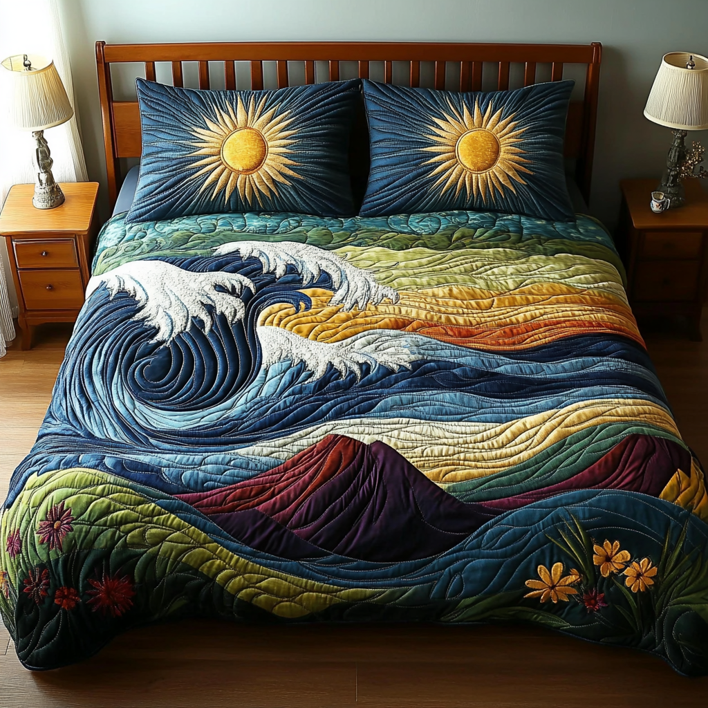 Rolling Tide 3-Piece Quilted Bedding Set NCU0DV5658 – Vantique