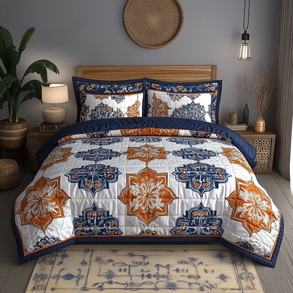 Royal Blue Elegance 3-Piece Quilted Bedding Set NCU0VL1010 – Vantique