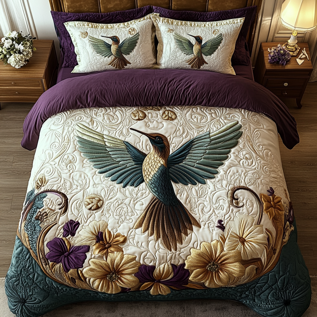 Royal Hummingbird 3-Piece Quilted Bedding Set NCU0VL1201 – Vantique