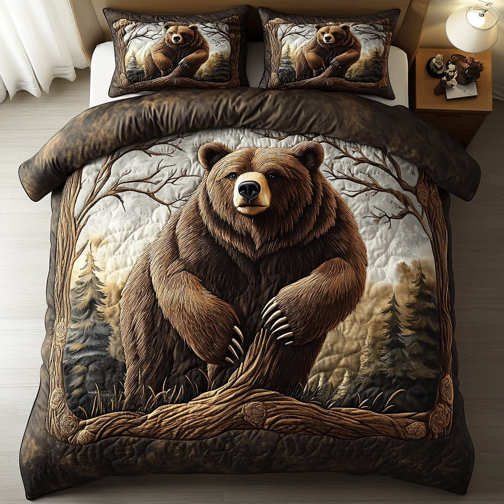 Rustic Bear 3-Piece Quilted Bedding Set NCU0DK5800 – Vantique