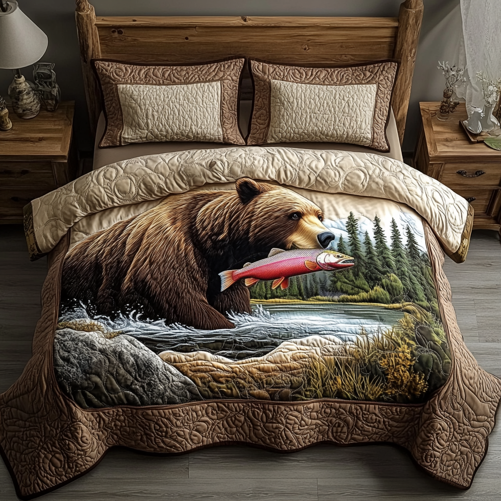Rustic Bear 3-Piece Quilted Bedding Set NCU0DV3862 – Vantique