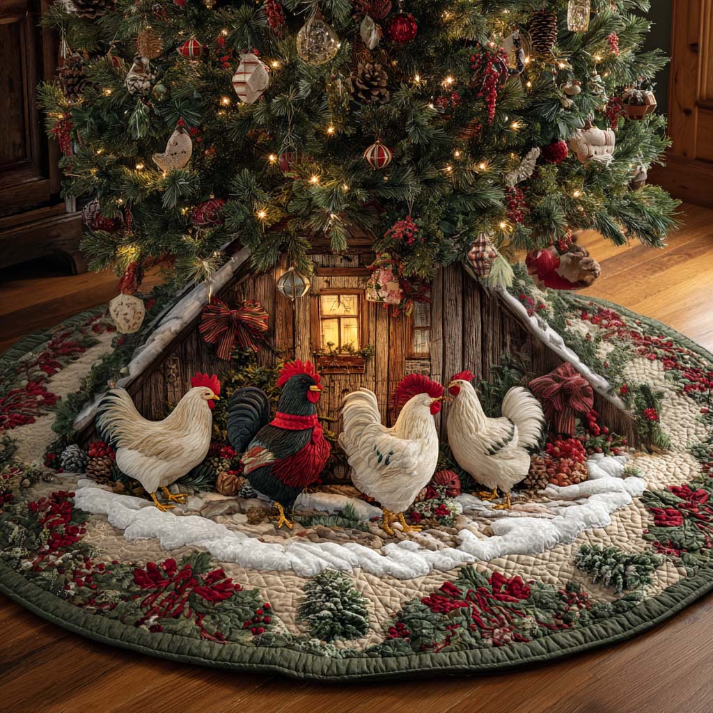 Rustic Christmas Roosters Quilted Tree Skirt NCU0XD1991 – Vantique