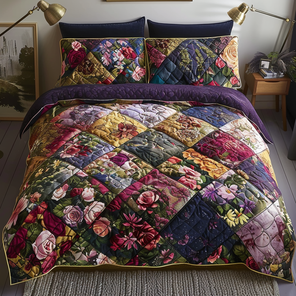 Rustic Roses 3-Piece Quilted Bedding Set NCU0DV4490 – Vantique