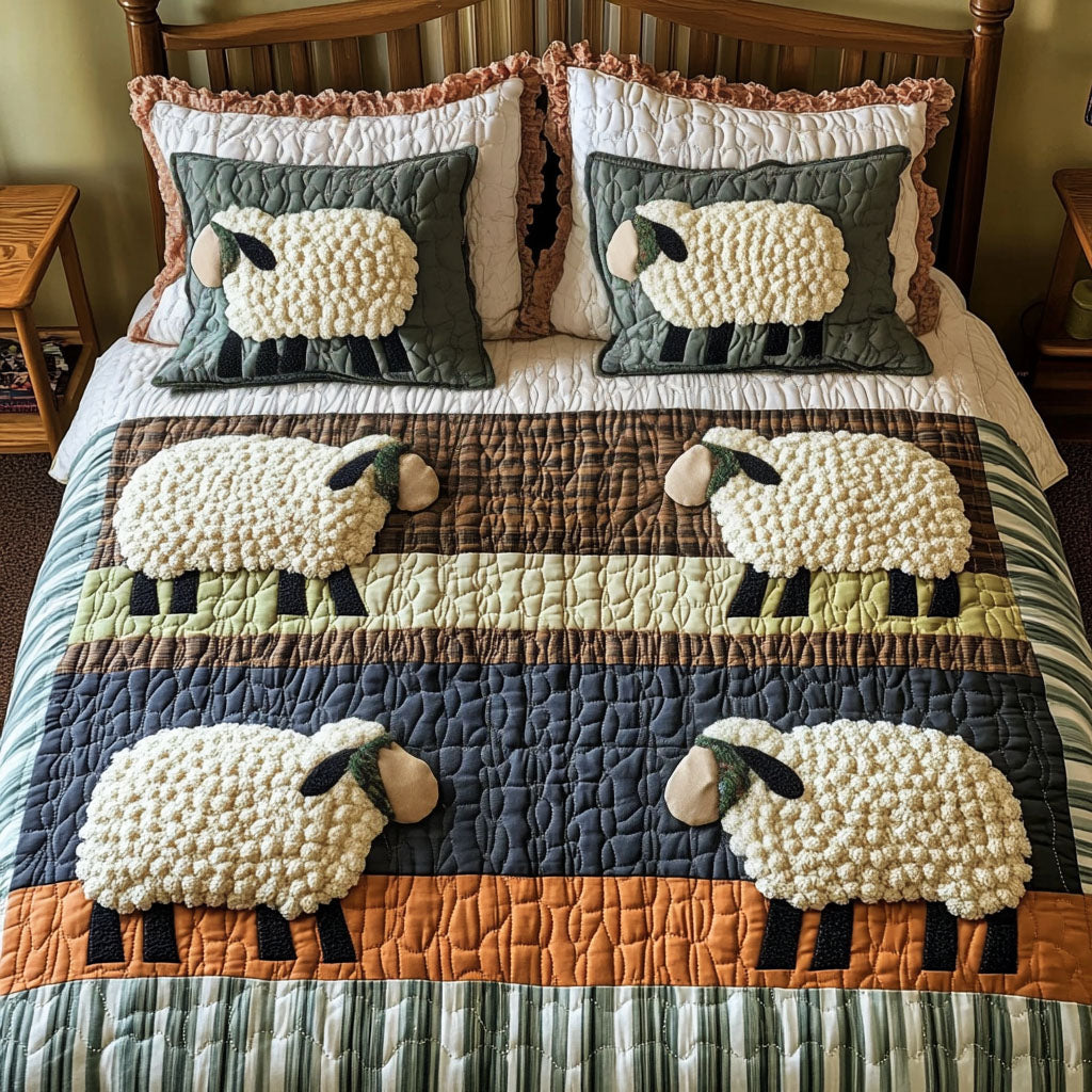 Rustic Sheep Rows 3-Piece Quilted Bedding Set NCU0NT4322 – Vantique