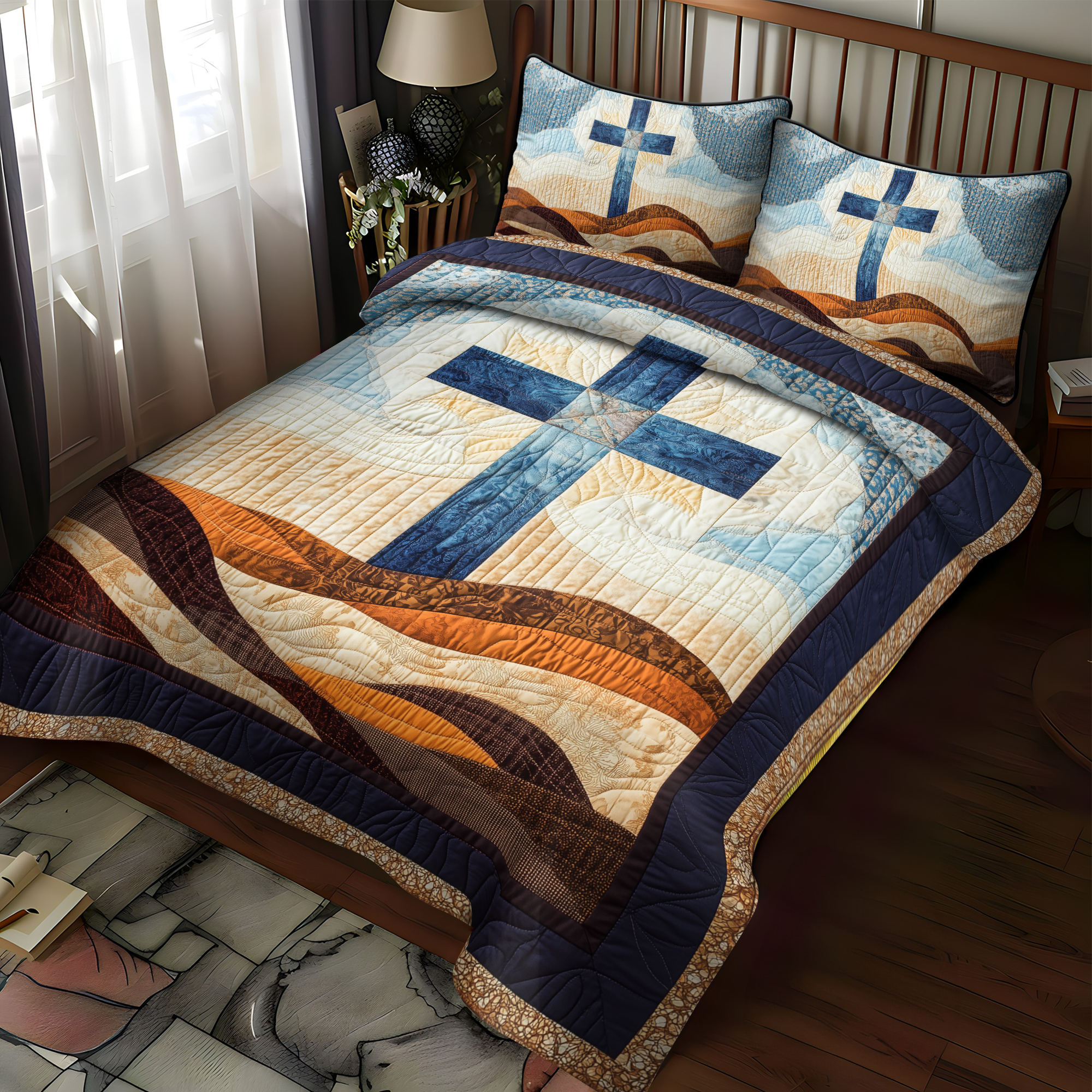 Sacred Cross 3-Piece Quilted Bedding Set NCU0DK1909 – Vantique