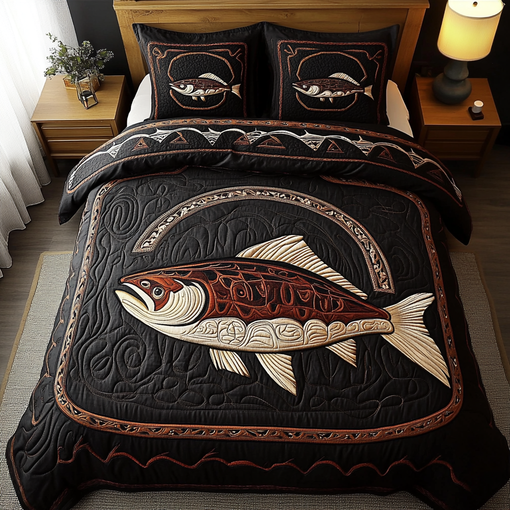 Salmon Journey 3-Piece Quilted Bedding Set NCU0DK4096 – Vantique