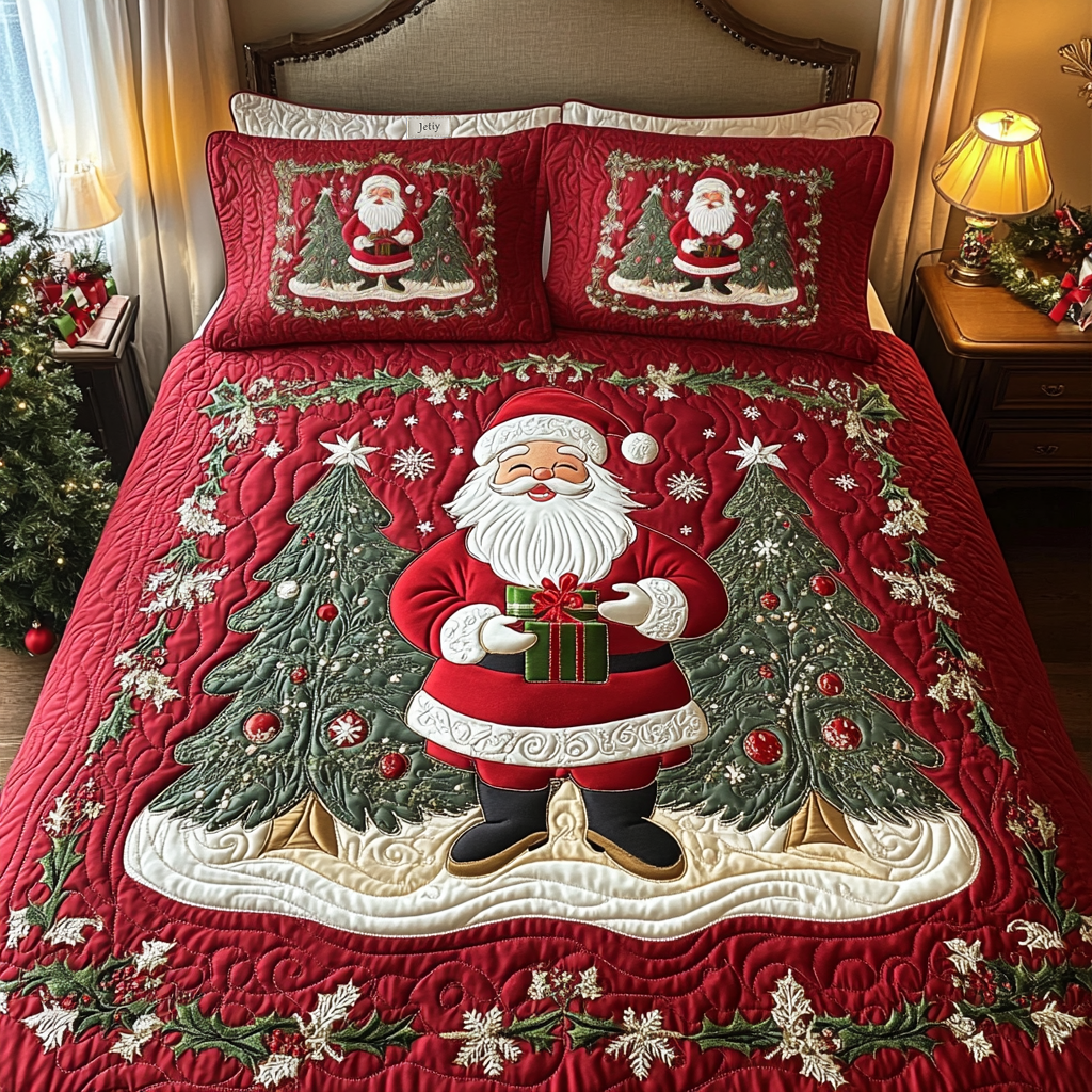 Santa Cheerful Journey 3-Piece Quilted Bedding Set NCU0DV1743 – Vantique