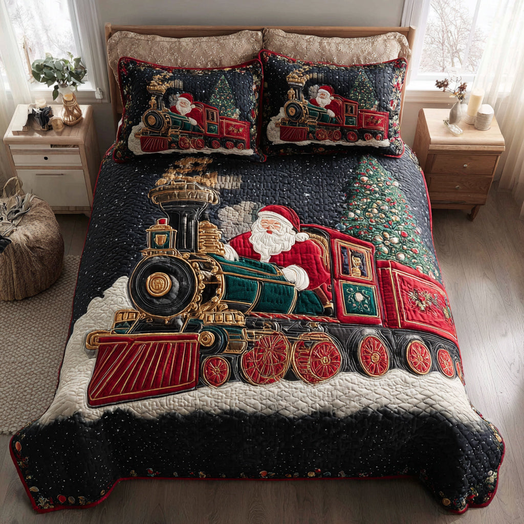 Santa Express Train 3-Piece Quilted Bedding Set NCU0HH866 – Vantique