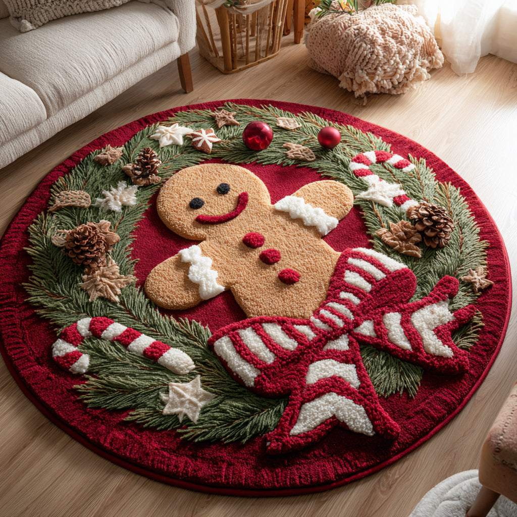 Santa Gingerbread Man Round Carpet NCU0HH1302 – Vantique