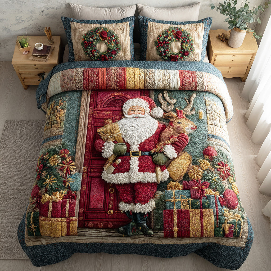Santa Warm Welcome 3-Piece Quilted Bedding Set NCU0TD1544 – Vantique