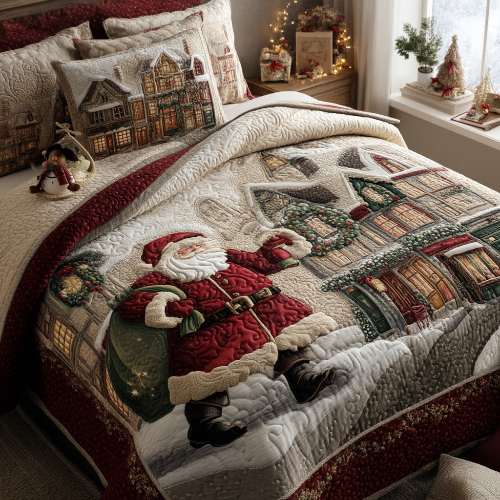 Santa Workshop 3-Piece Quilted Bedding Set NCU0DV7933 – Vantique