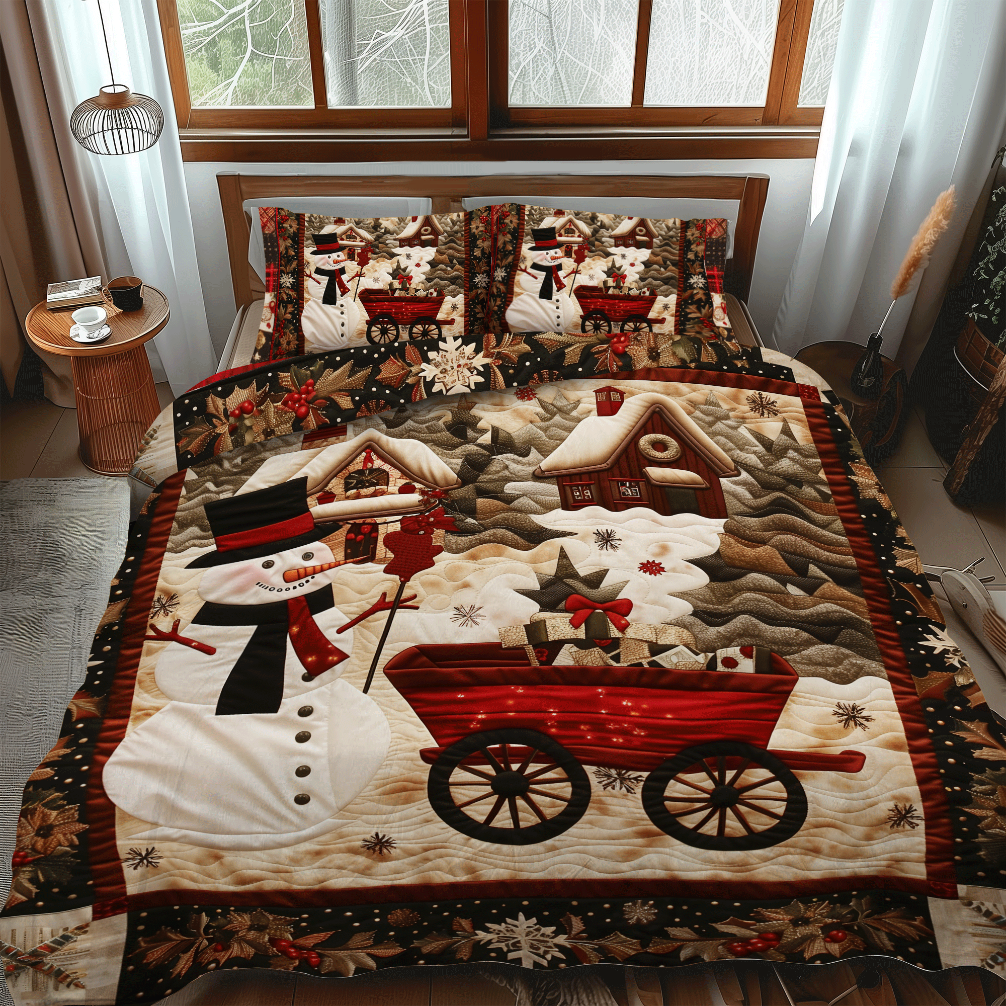 Santa's Festive Village 3-Piece 3-Piece Quilted Bedding Set NCU0DV204 ...