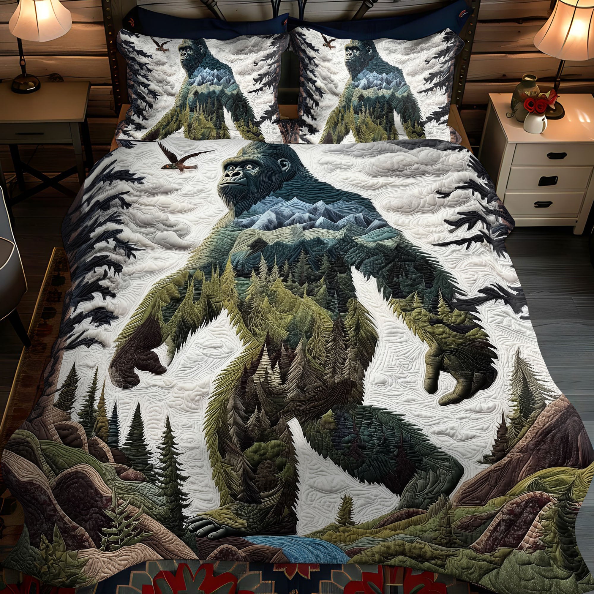 Sasquatch Encounter 3-Piece Quilted Bedding Set NCU0PT7725 – Vantique