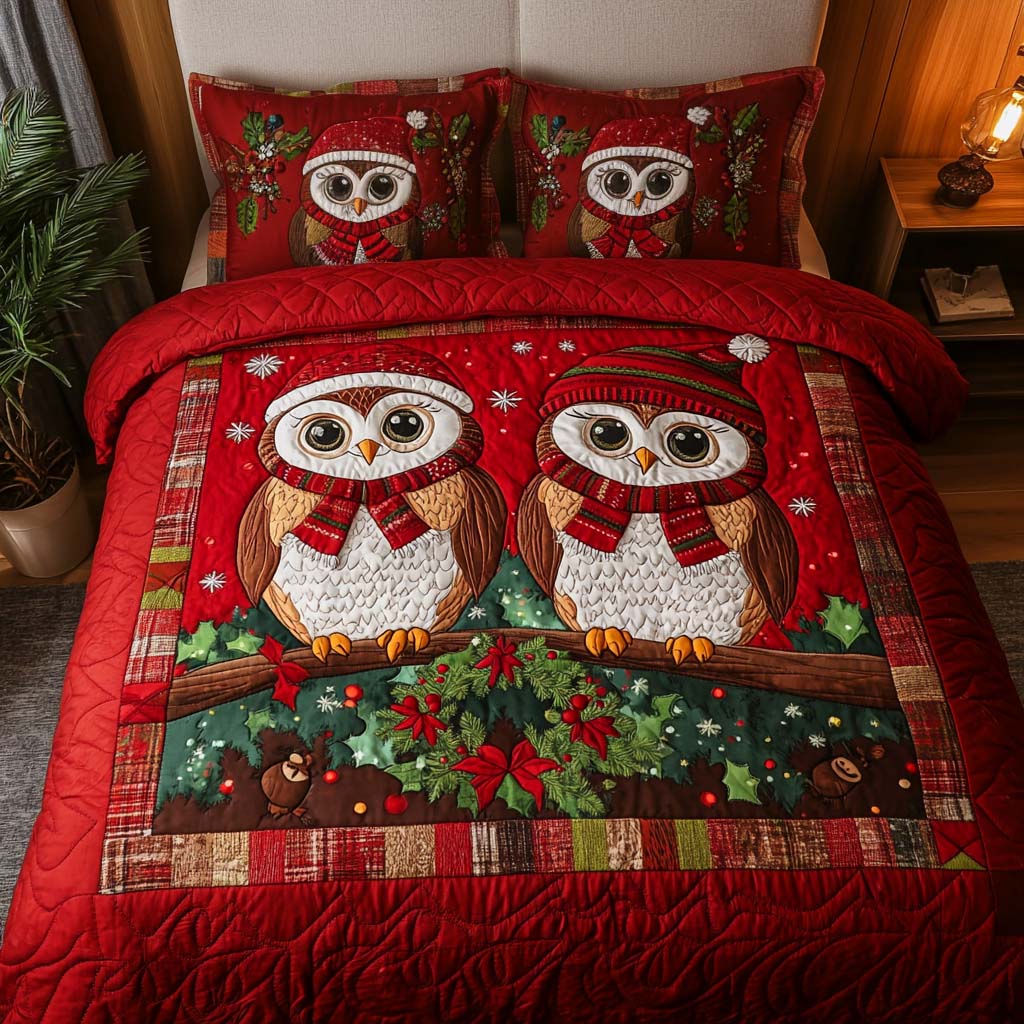 Scarlet Owls 3-Piece Quilted Bedding Set NCU0NT2302 – Vantique