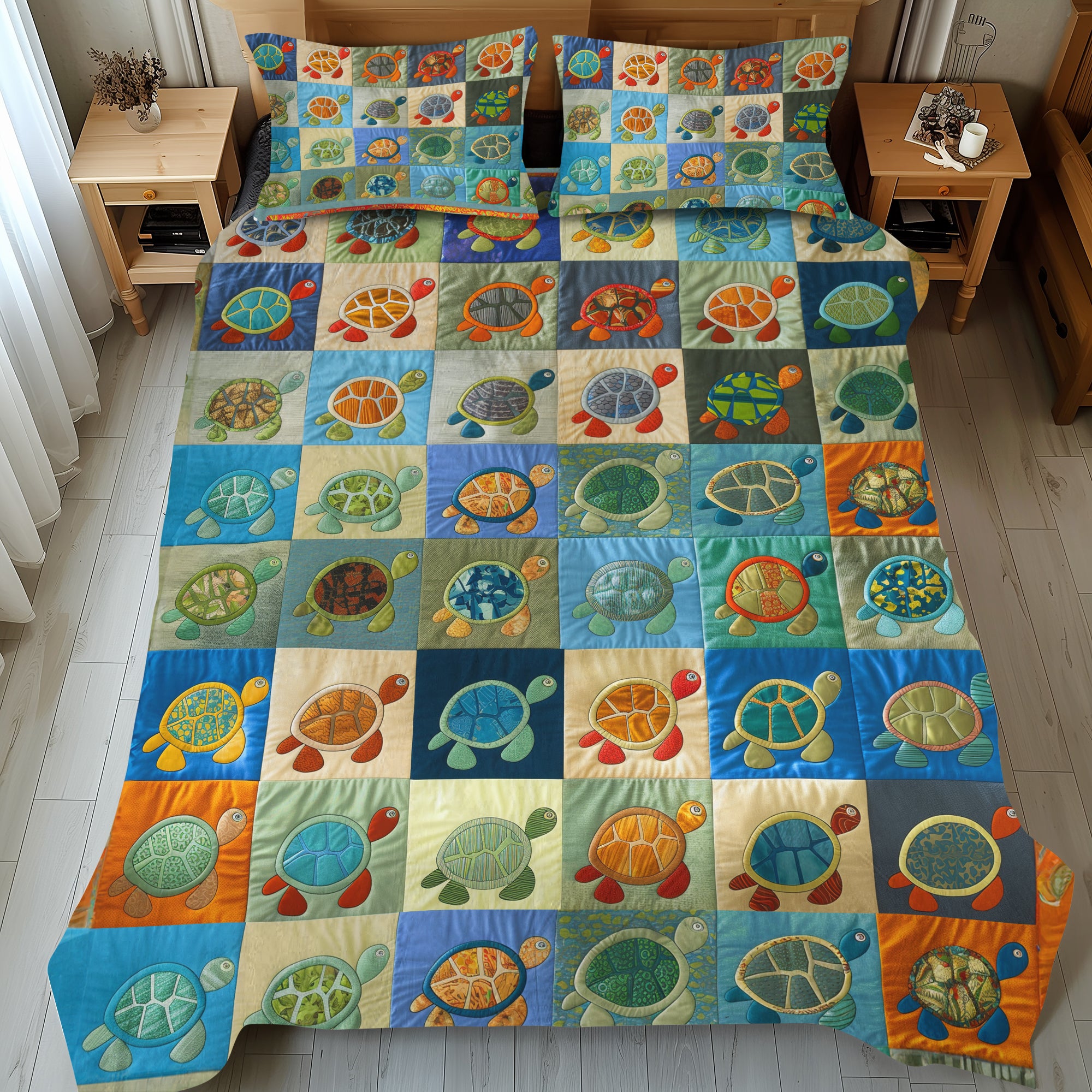 Sea Turtle 3-Piece Quilted Bedding Set NCU0TL467 – Vantique