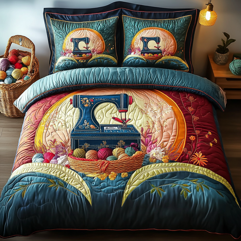 Sewing Machine Craft 3-Piece Quilted Bedding Set NCU0DK7788 – Vantique