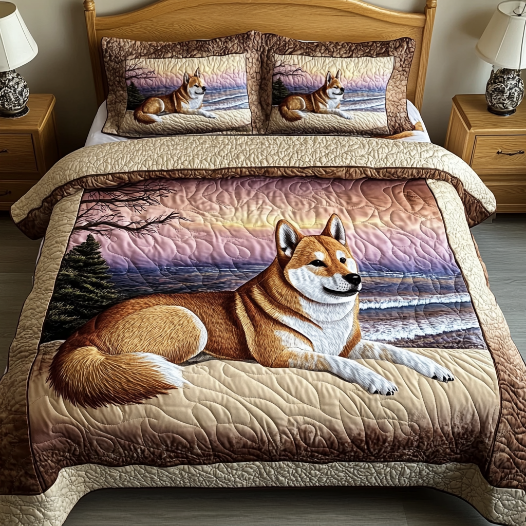 Shiba Dream 3-Piece Quilted Bedding Set NCU0VH2142 – Vantique